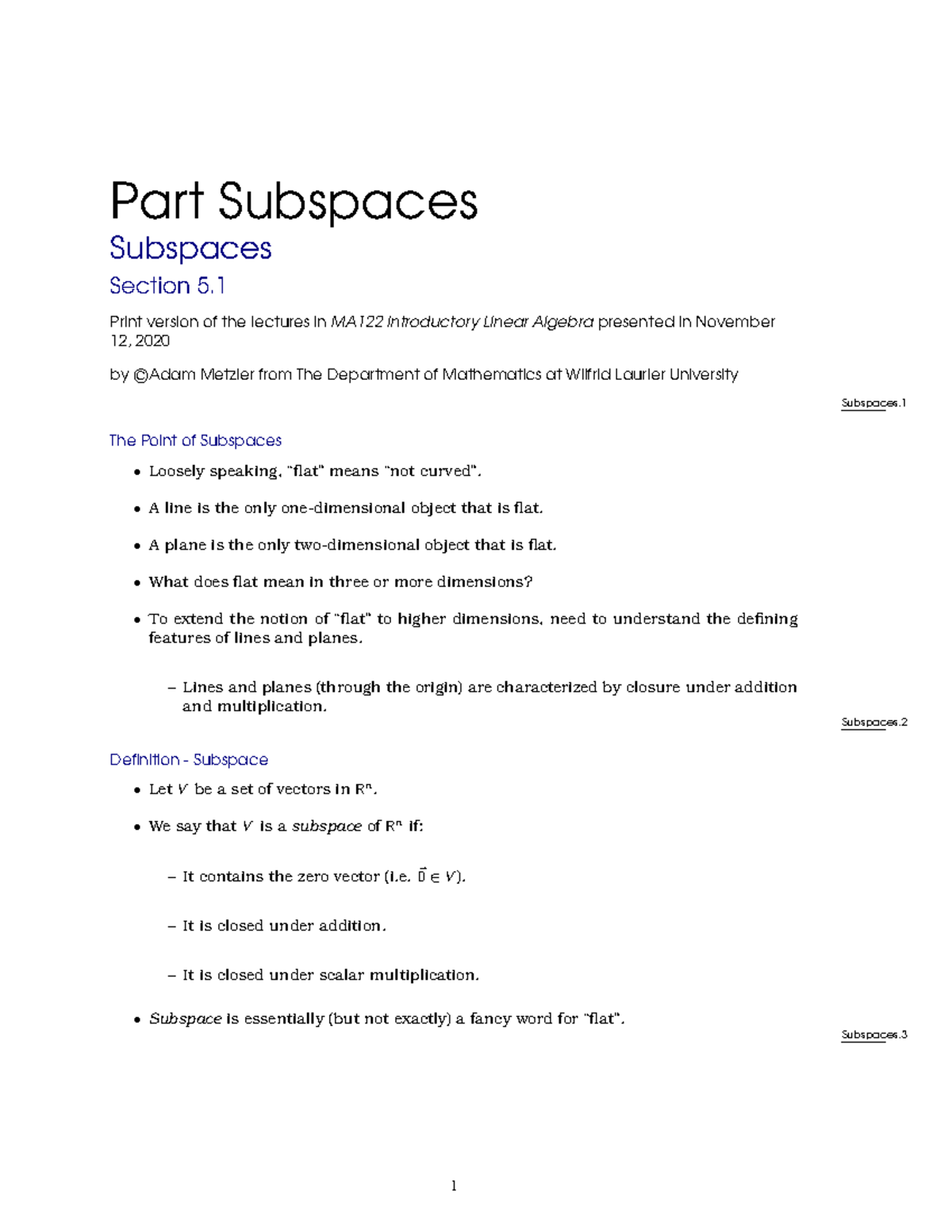 MA122 Subspaces Notes - htfh - Part Subspaces Subspaces Section 5 ...
