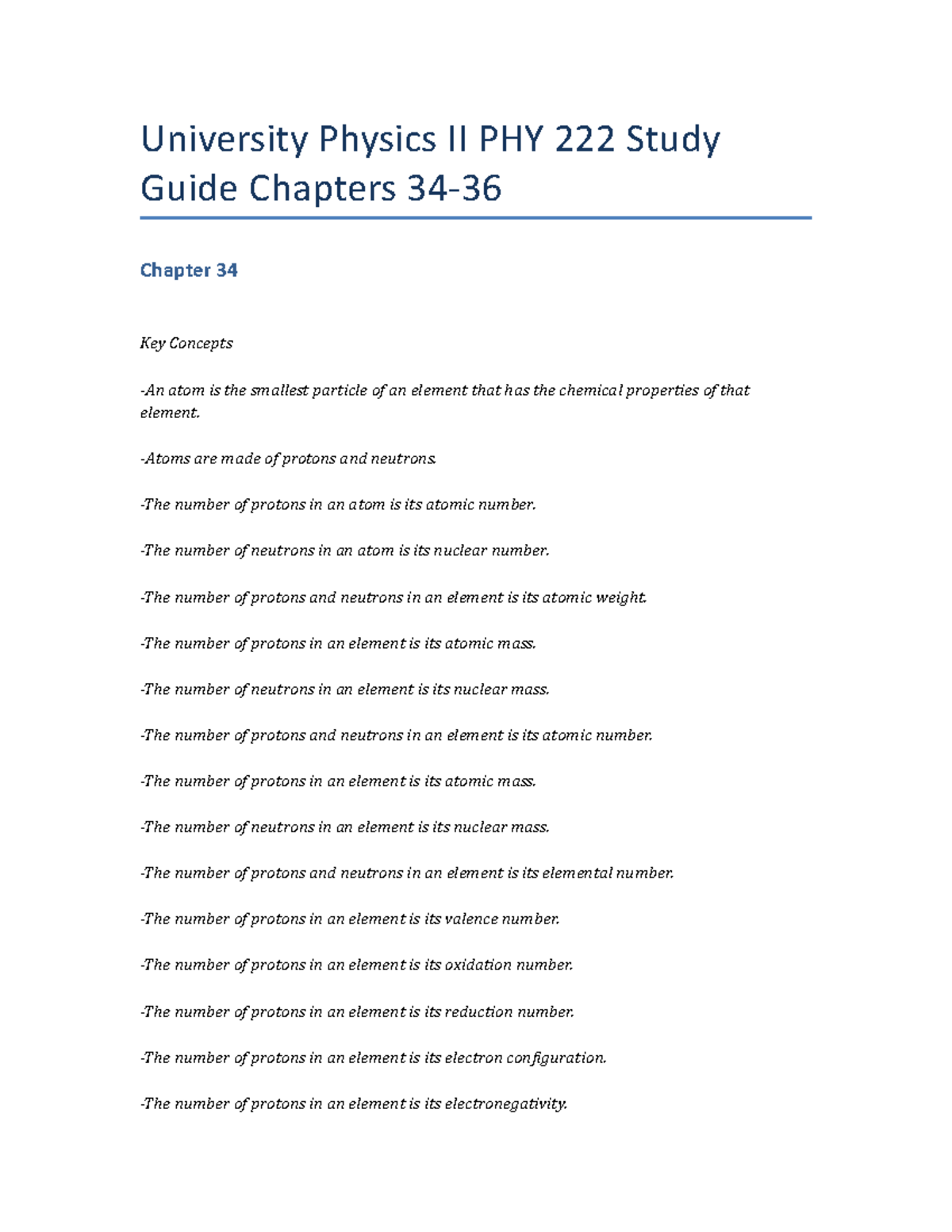 University Physics II PHY 222 Study Guide Chapters 34-36 - University ...