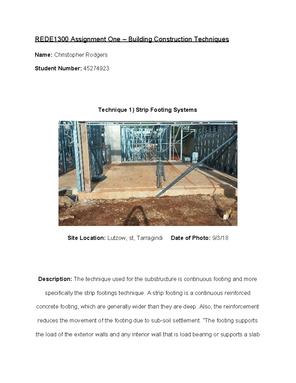 Construction Assignment - REDE1300 Assignment One – Building ...