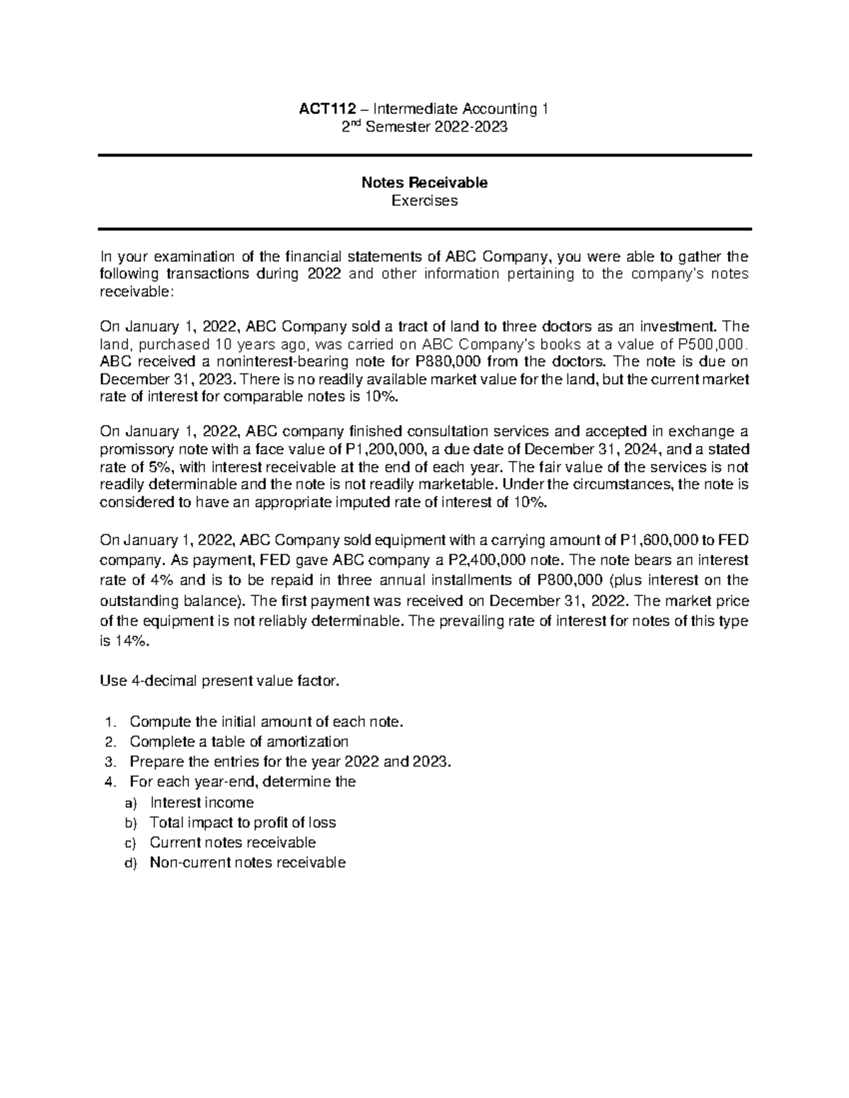 112 - Accounting - ACT112 – Intermediate Accounting 1 2 nd Semester ...