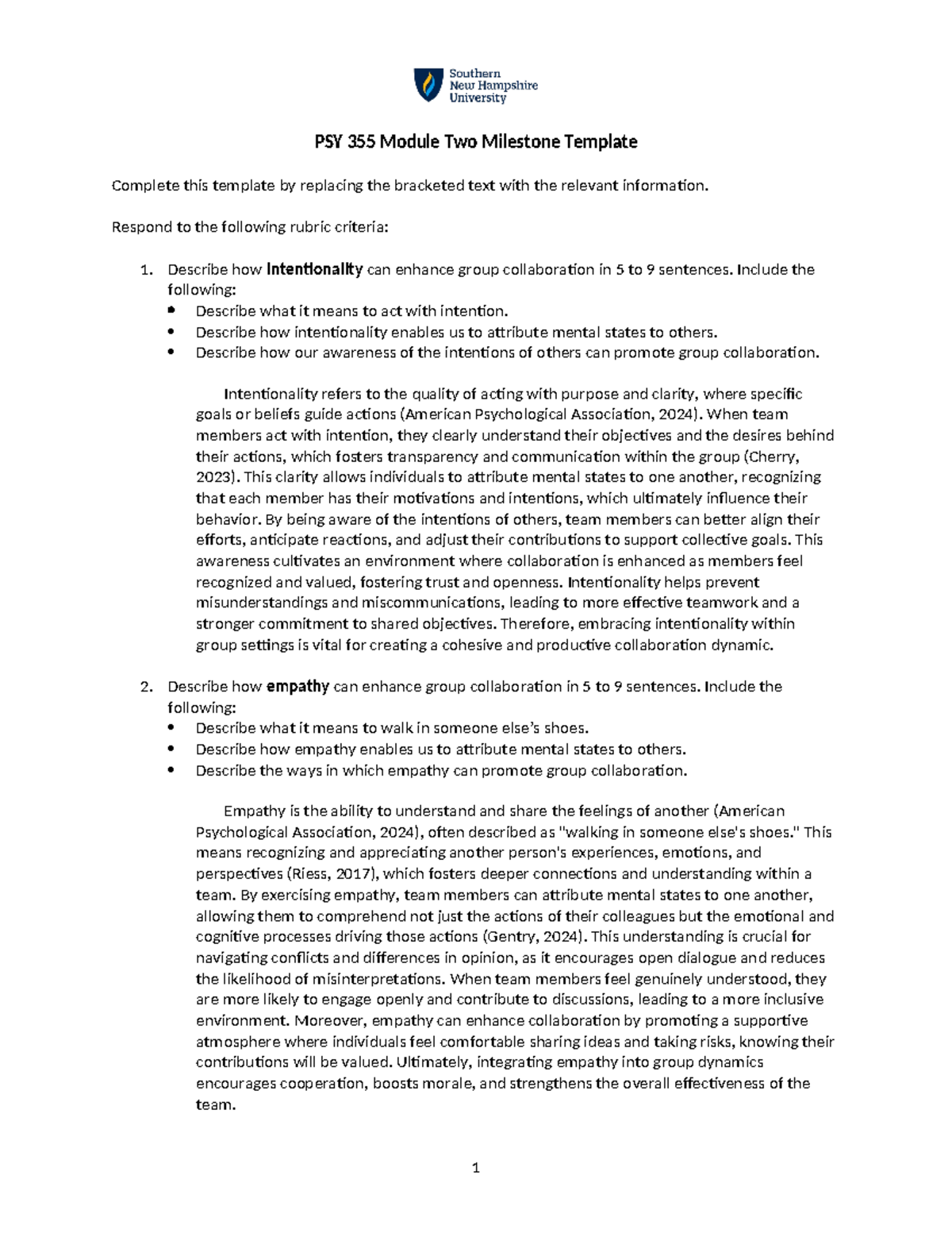 PSY 355 Module Two Milestone Template - PSY 355 Module Two Milestone ...