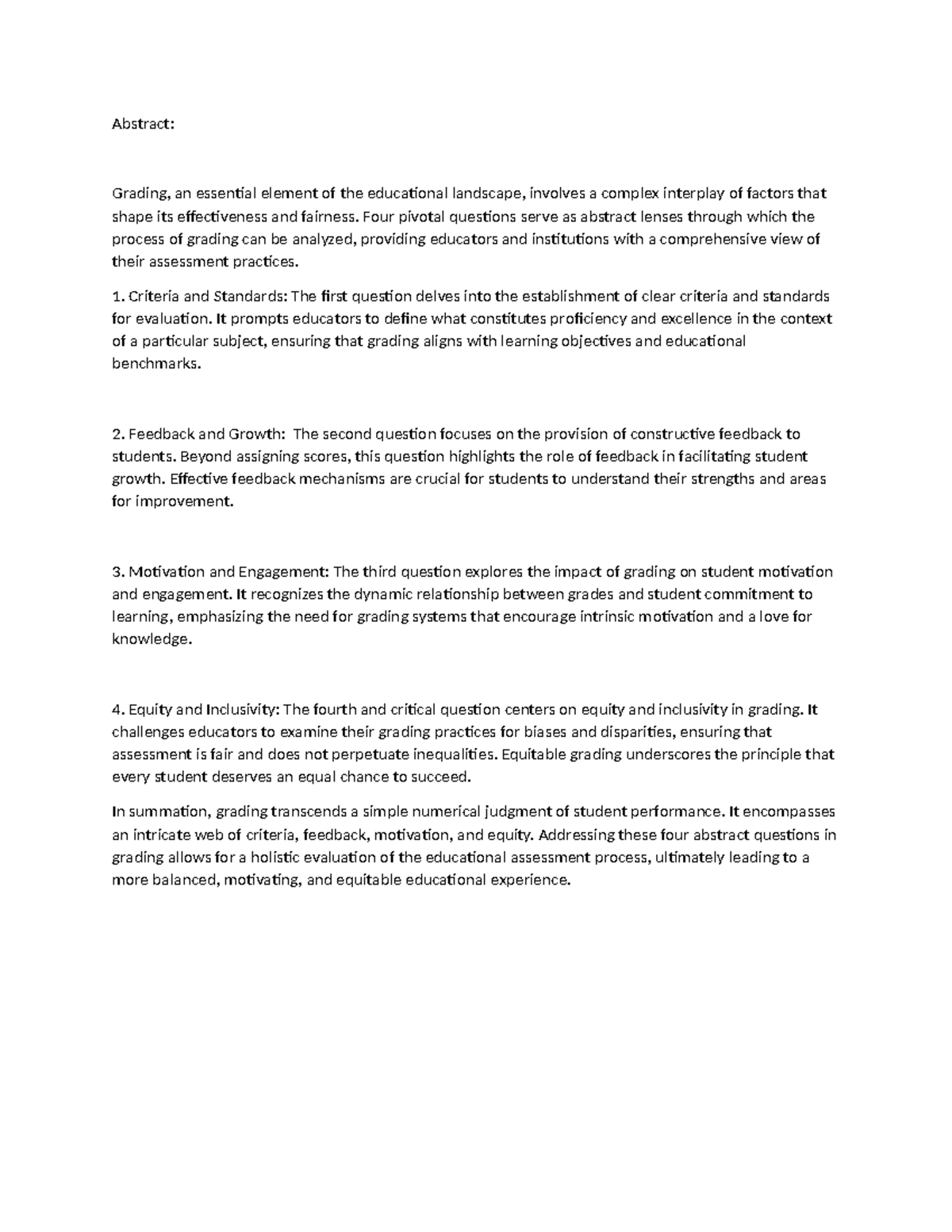 Abstraction - for educational purposes - Abstract: Grading, an ...