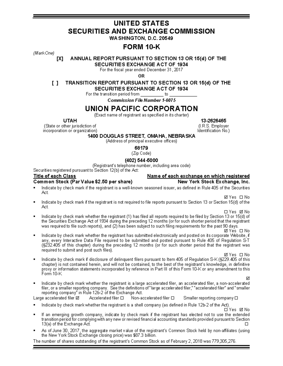 2017 FORM-1OK - Union Pacific Corporation - UNITED STATES SECURITIES ...