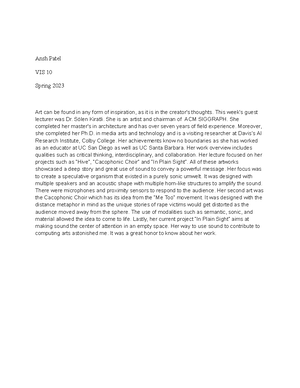 Week 1 lecture summary - Ansh Patel VIS 10 Spring 2023 Professor ...