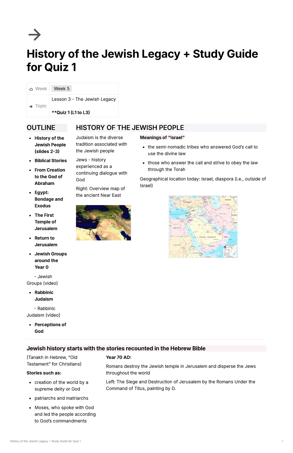 Lesson 5: History of the Jewish Legacy + Study Guide for Quiz 1 ...