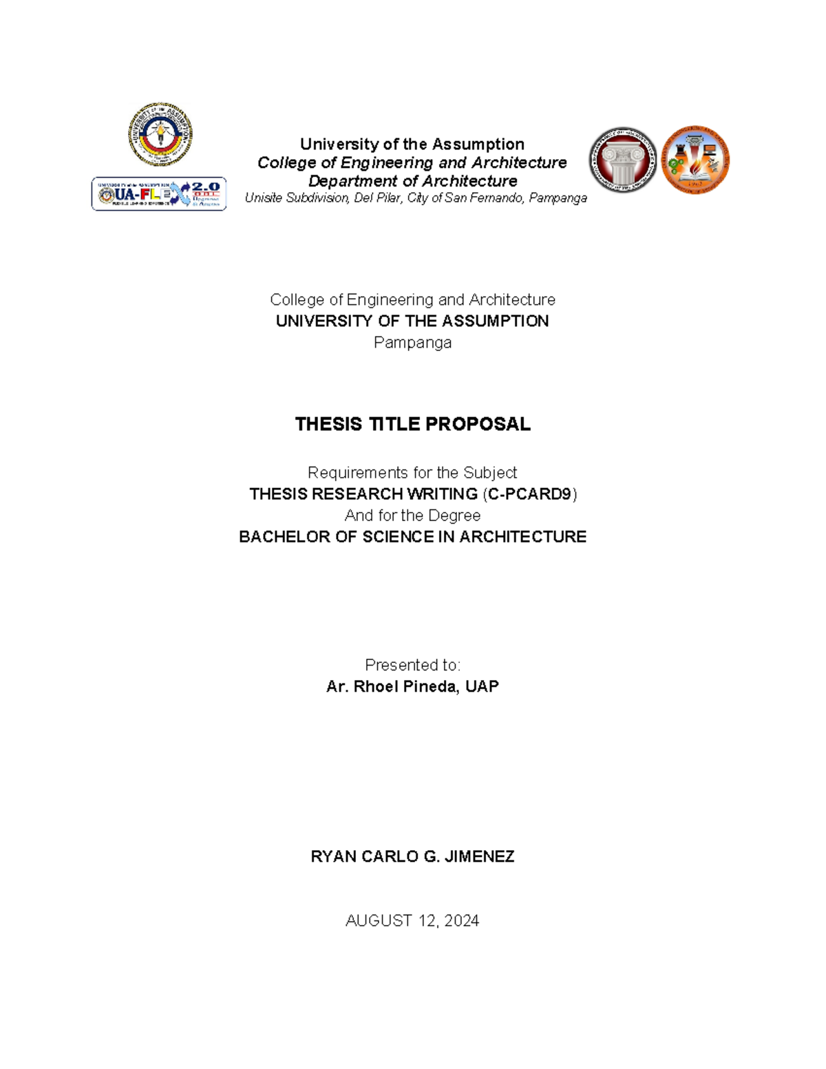 DES9 Thesis Title Proposal 081224 - University of the Assumption ...
