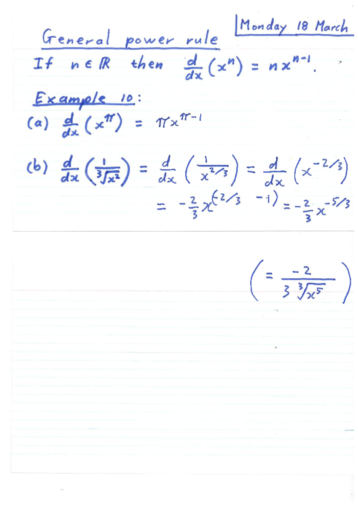 Monday 18 March - Monday 18 March General power rule If ner then a ...