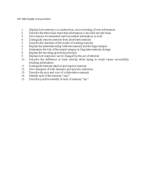 PSY 200 Chapter 7 group work - PSY 200 Group Work Chapter 7 1. Define ...