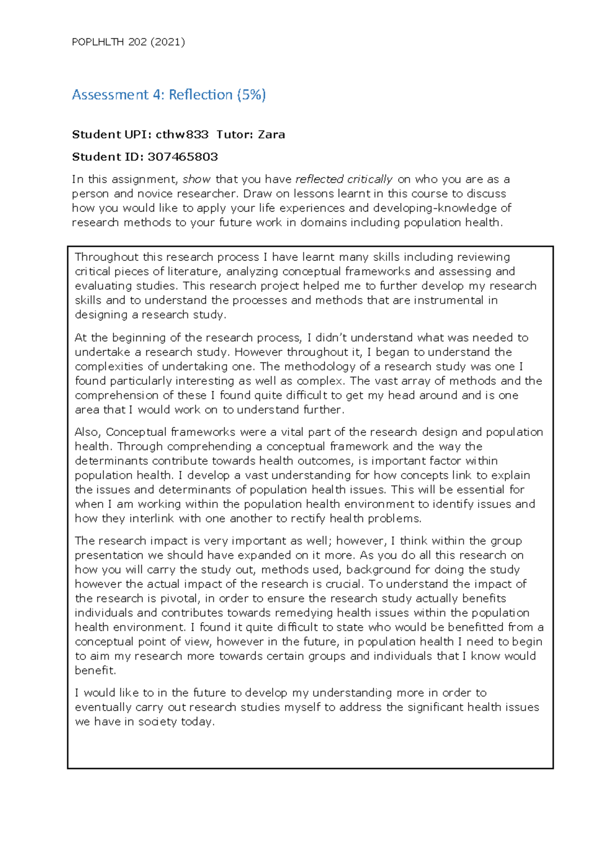 Reflection - Draw on lessons learnt in this course to discuss how you ...