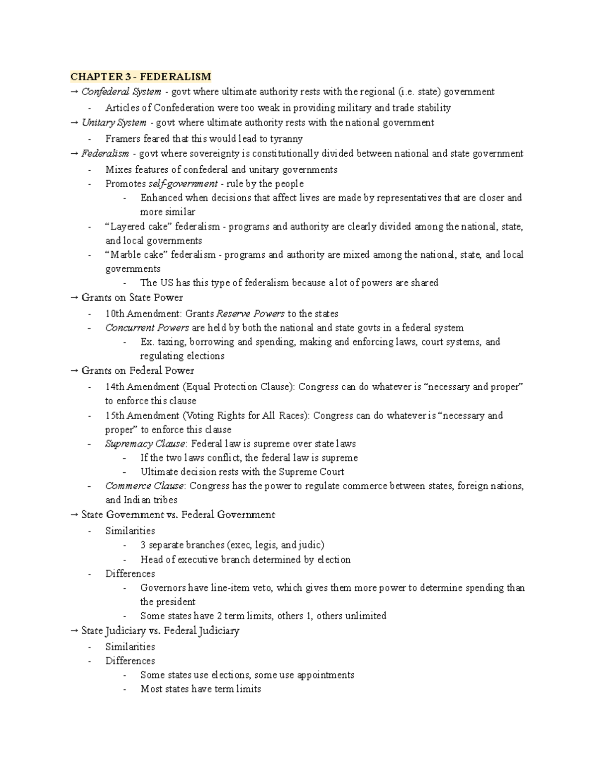 Final Study Guide - CHAPTER 3 - FEDERALISM → Confederal System - govt ...