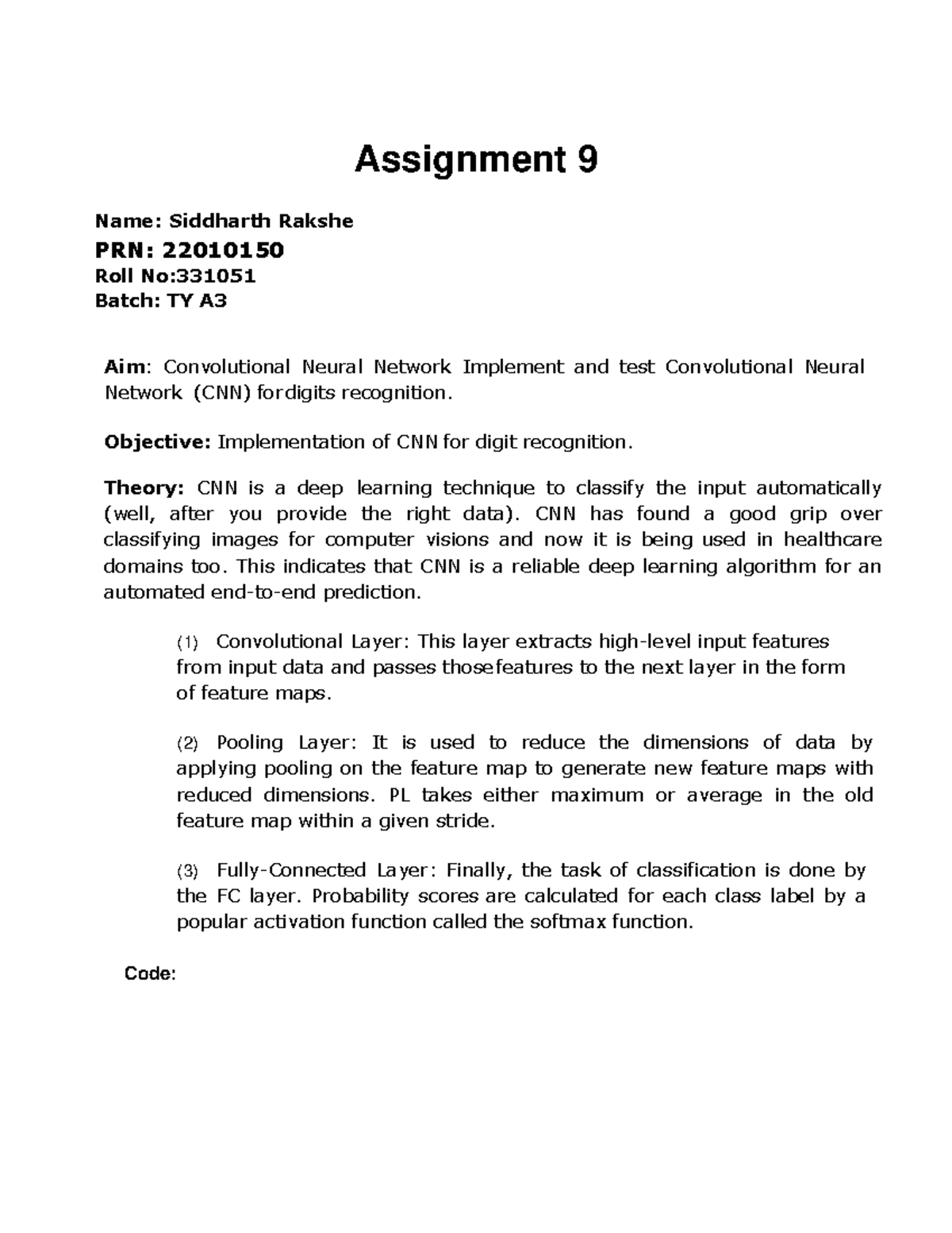 331051 Assignment 9 Ml Assignment 9 Name Siddharth Rakshe Prn 22010150 Roll No33 1051 Batch