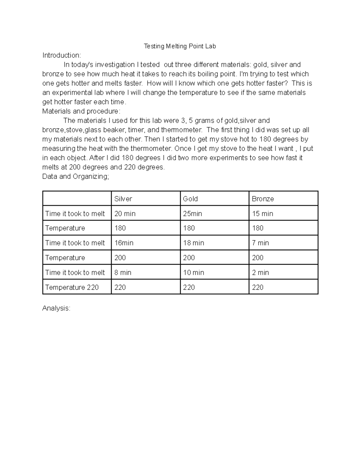 Testing Melting Point Lab - Testing Melting Point Lab Introduction: In ...