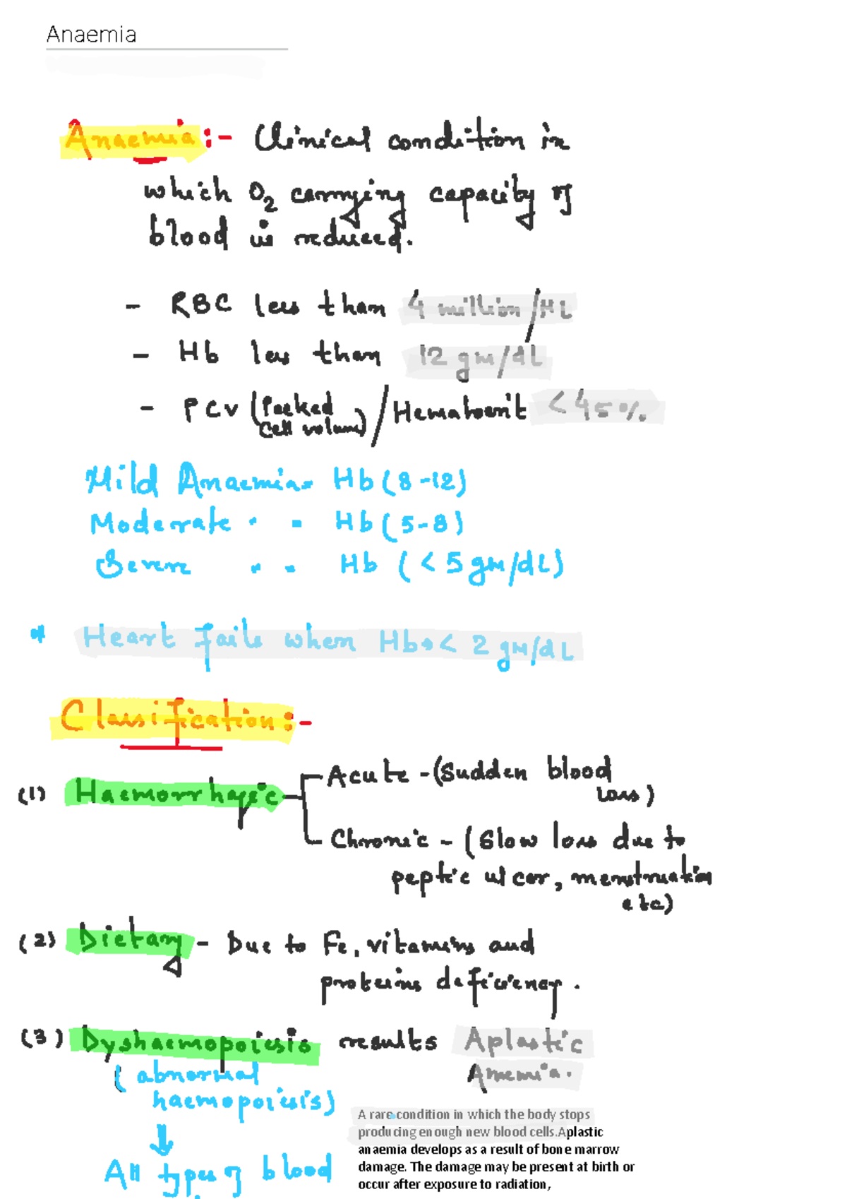 8. Anaemia - Notes - ŶĂĞŵŝĂ tĞĚŶĞƐĚĂLJ͕ Ϯ KĐƚŽďĞƌ ϮϬϭε ϭϮ͗ Ϯρ WD - Studocu