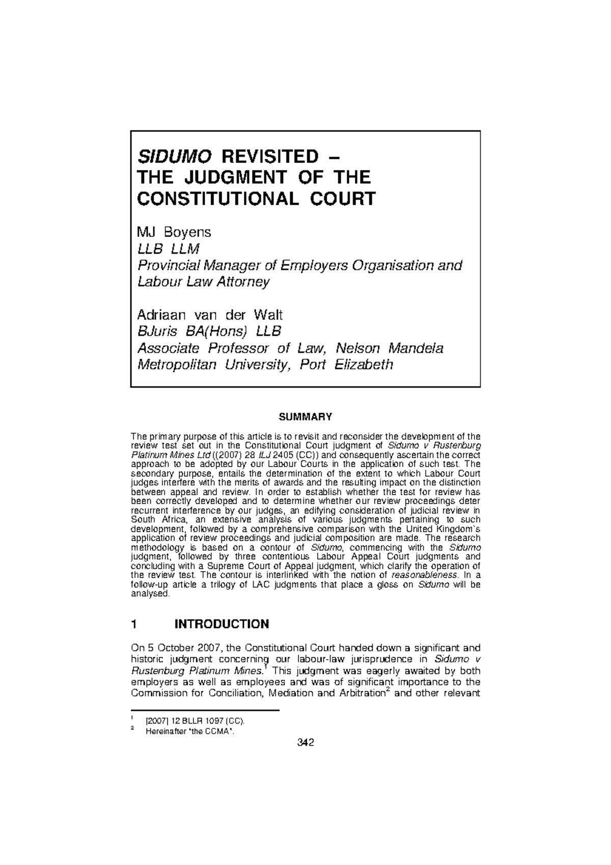 Boyens van der walt 2015 sidumo revisited the judgment of the ...