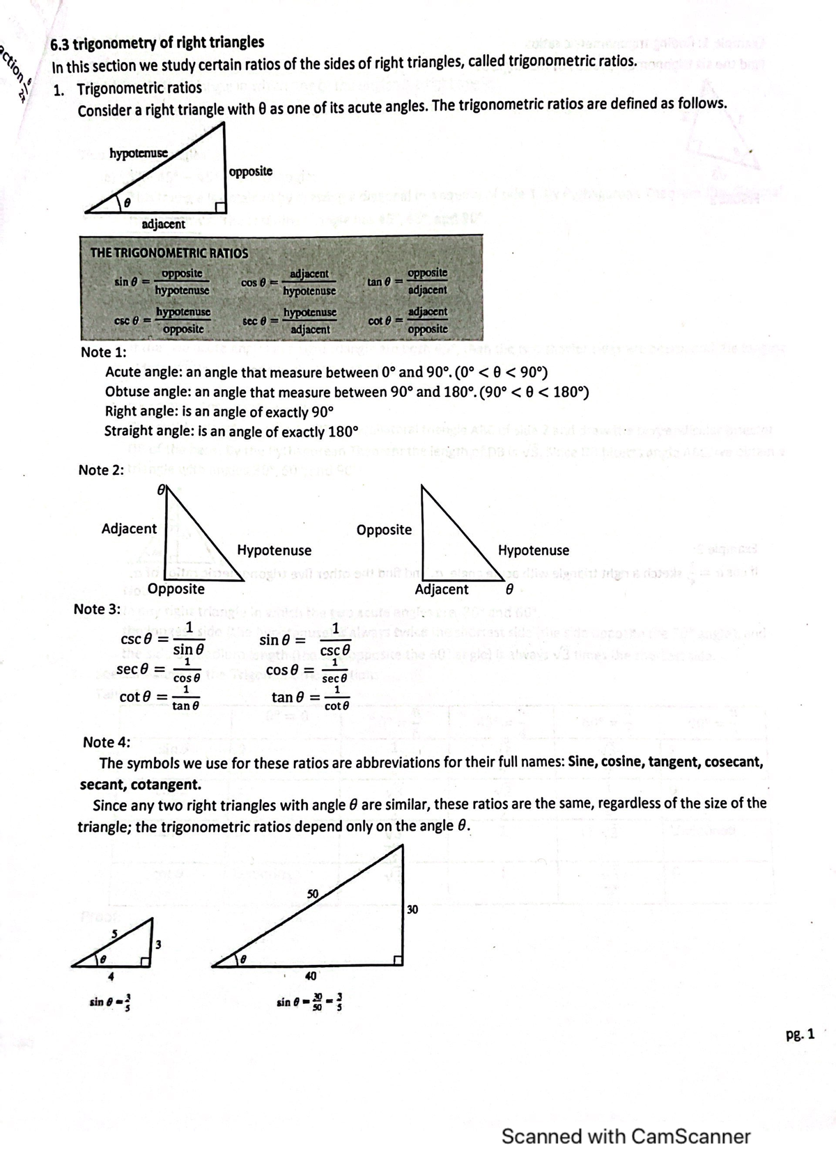 Trigonometry of right angles - MAT 206 - Studocu