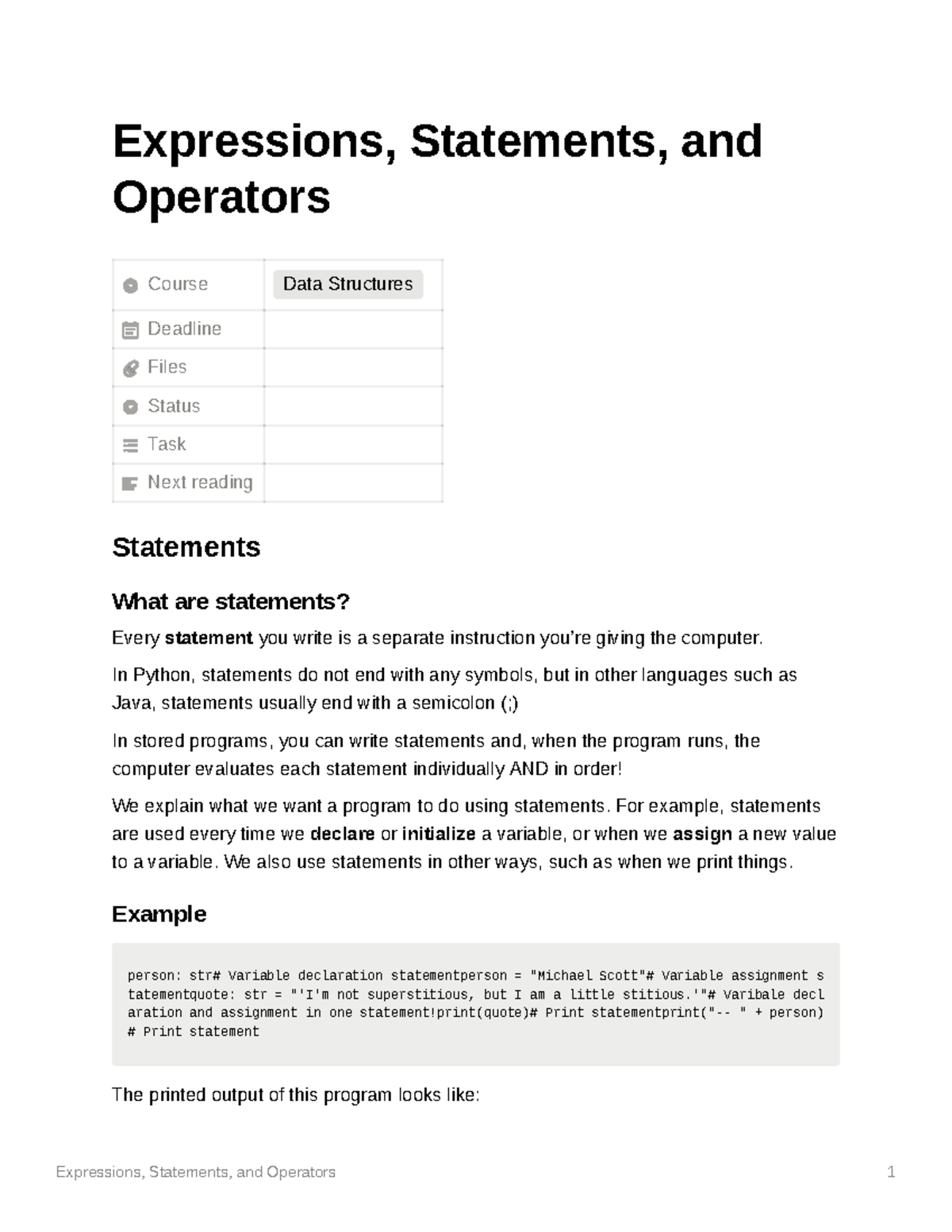 Expressions Statements and Operators - Expressions, Statements, and ...