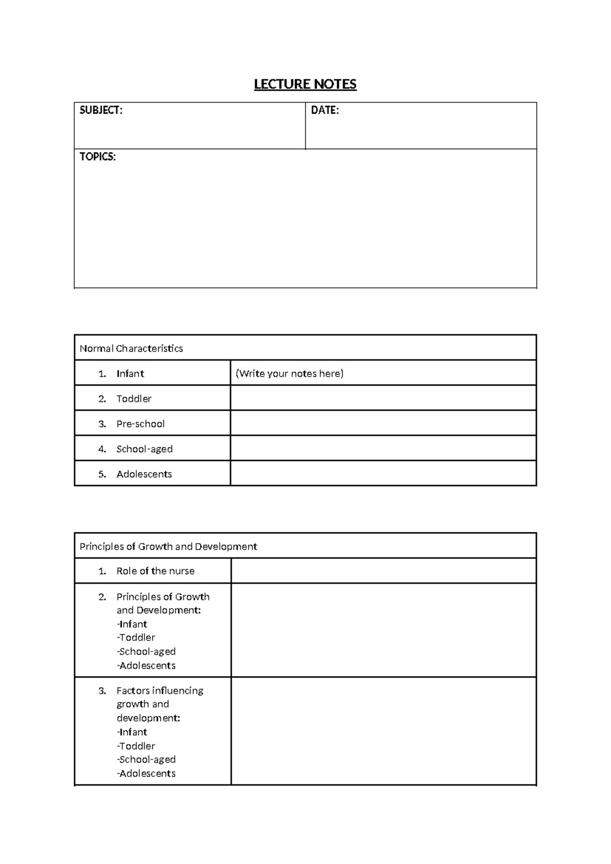 Lecture NOTE Template - Noted - LECTURE NOTES SUBJECT: DATE: TOPICS ...