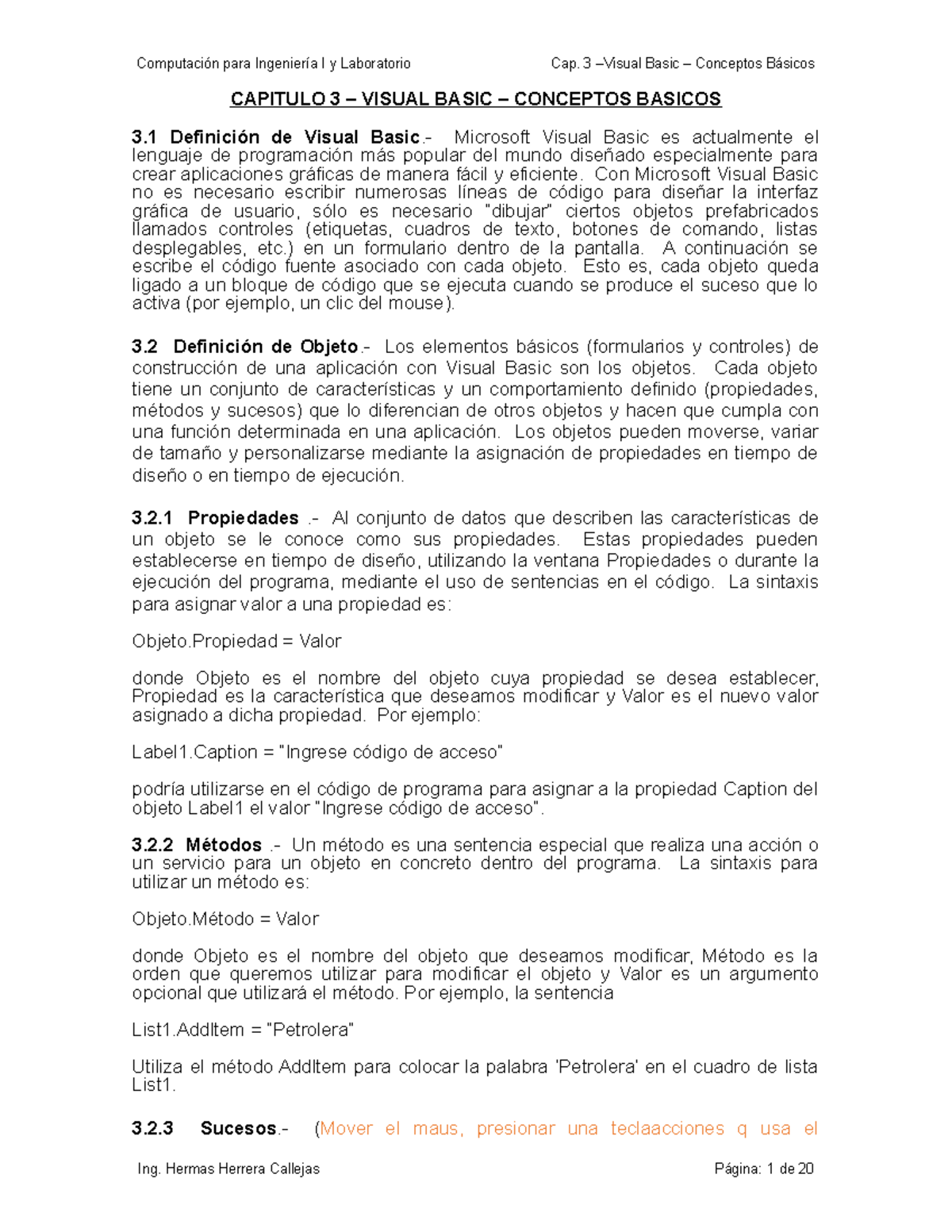 Capítulo 3 Visual Basic - Conceptos Básicos - CAPITULO 3 – VISUAL BASIC – CONCEPTOS BASICOS 3 ...