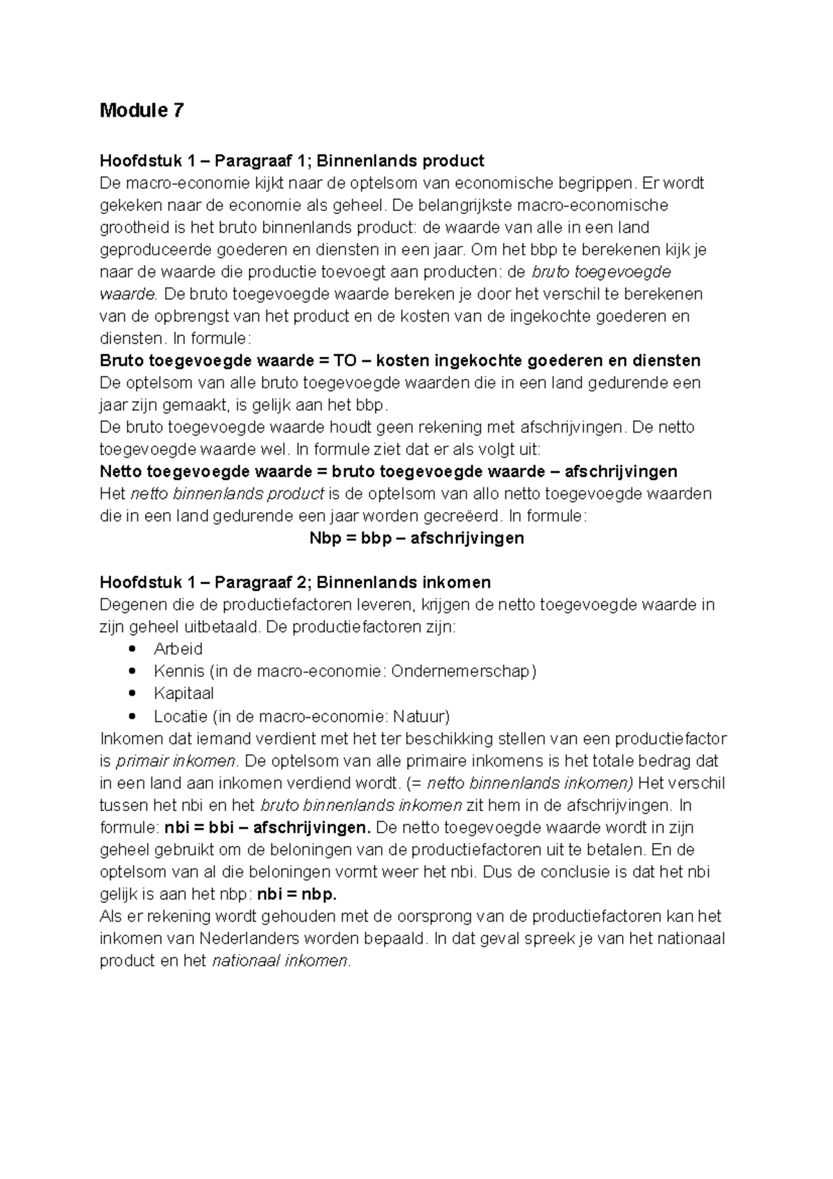 Modules 7 - Economie - Module 7 Hoofdstuk 1 – Paragraaf 1; Binnenlands ...
