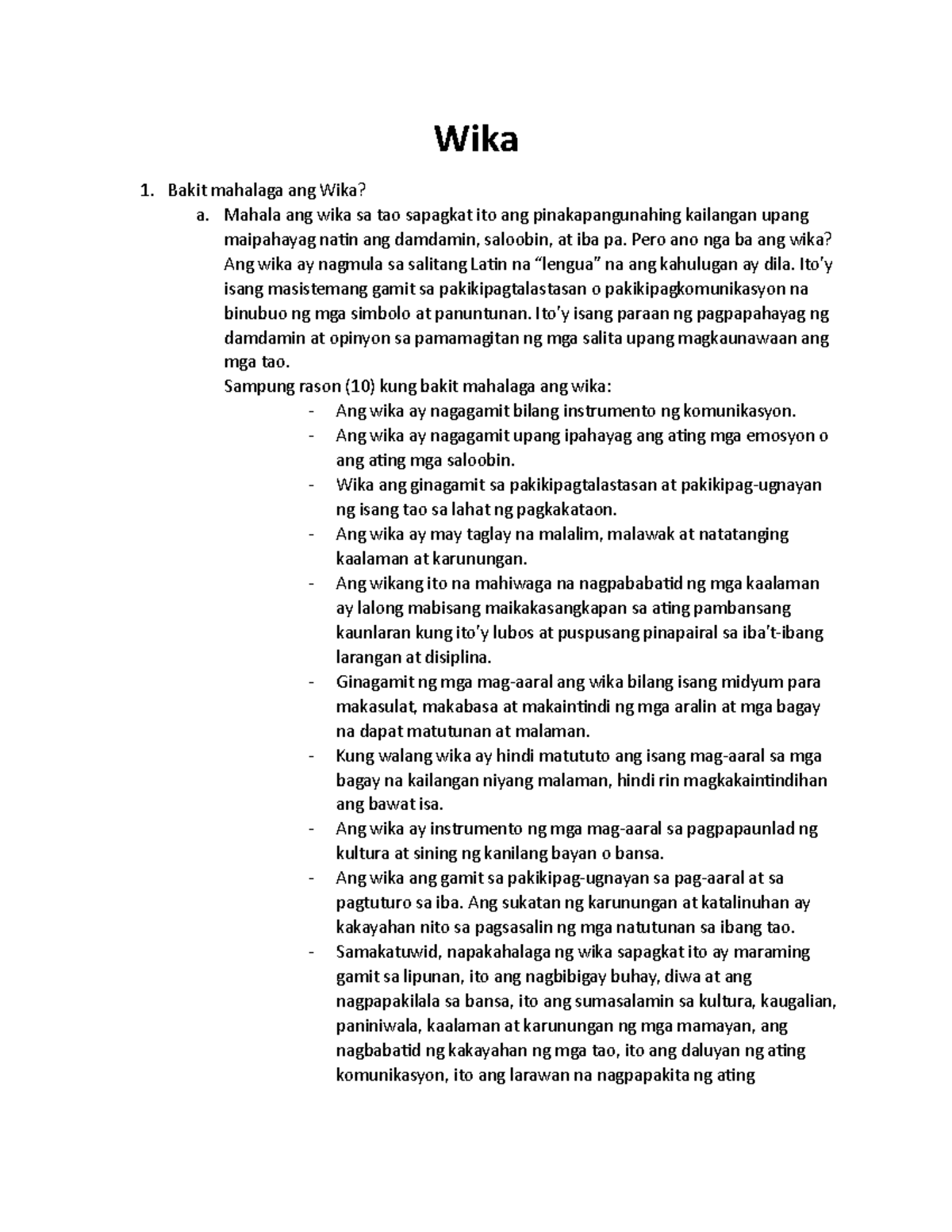 RB 01 e LMS Activity 1-Wika - Wika Bakit mahalaga ang Wika? a. Mahala ...
