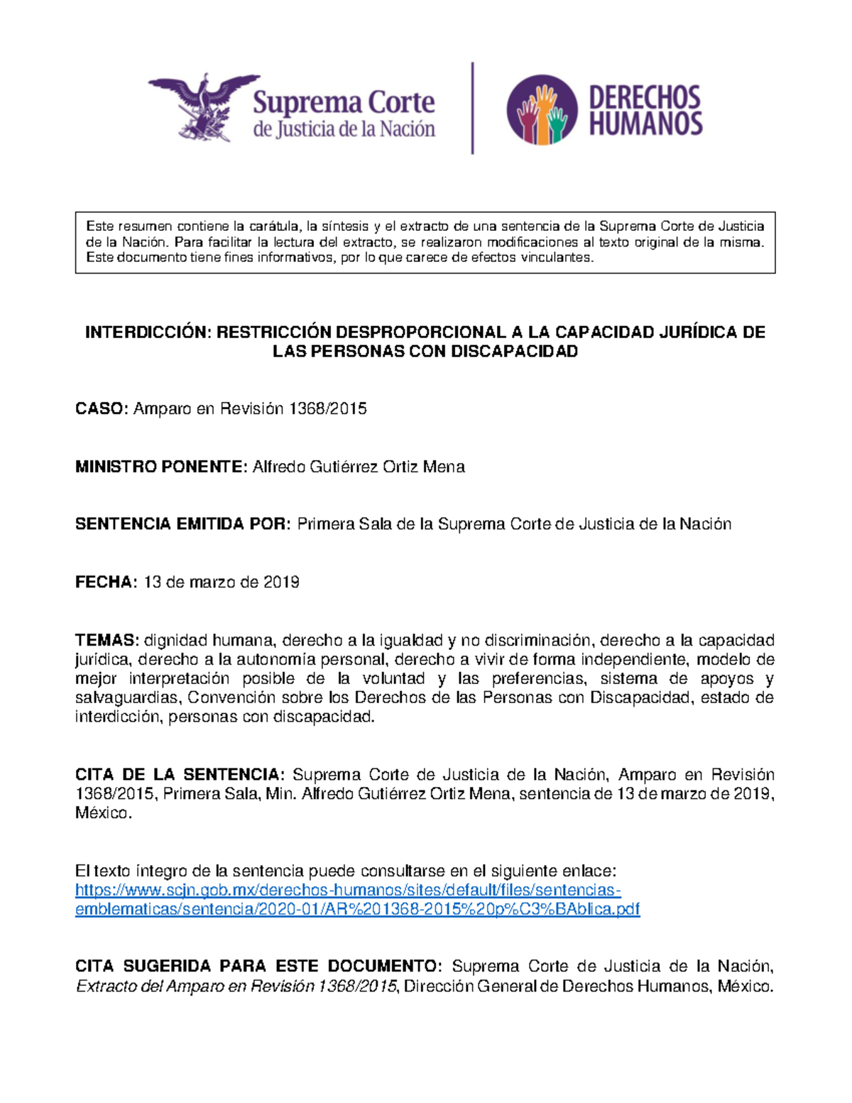 Resumen Estado de Interdiccion - INTERDICCIÓN: RESTRICCIÓN ...