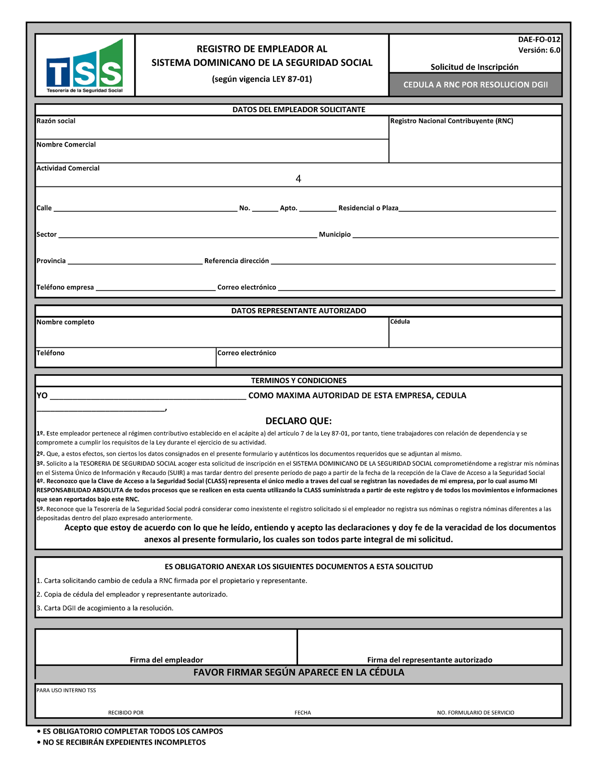 TSS - 1. Carta solicitando cambio de cedula a RNC firmada por el ...
