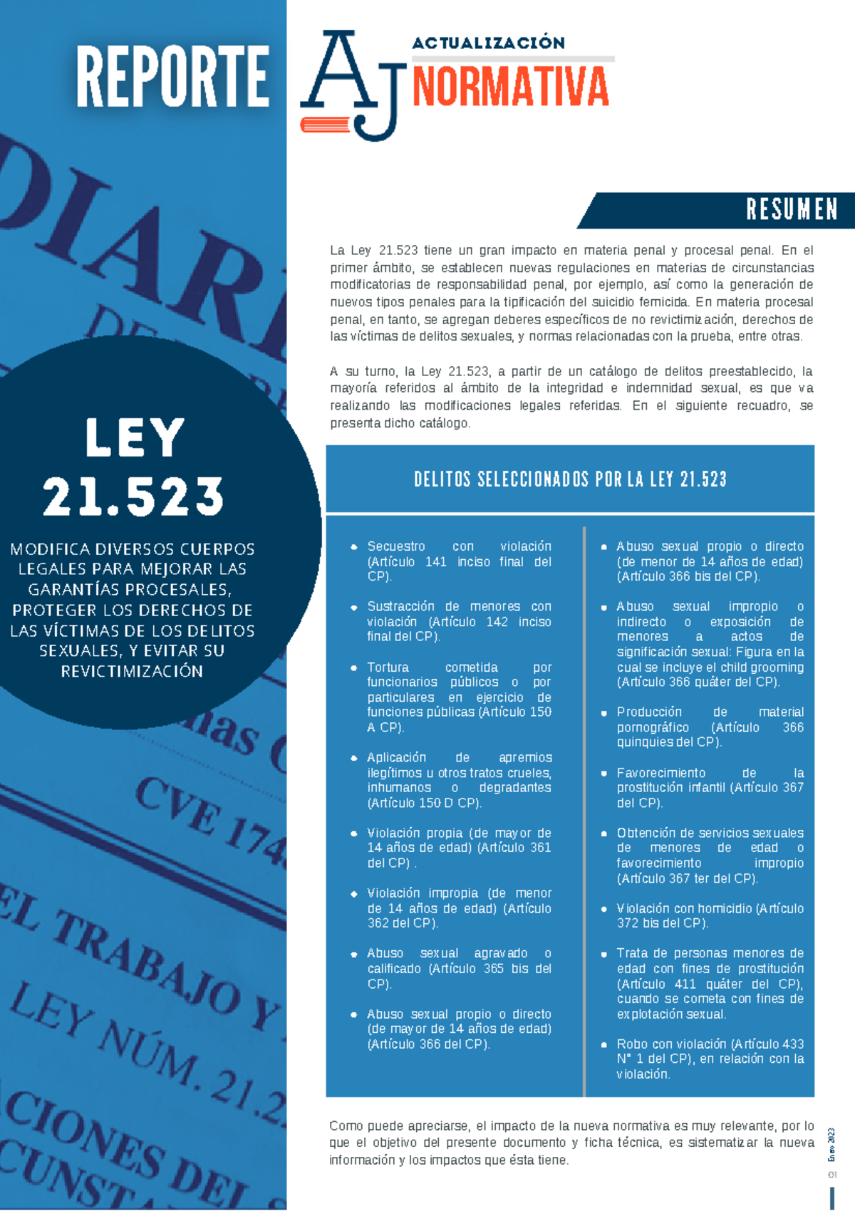 Reporte-12 Actualizacion-Ley-21 - NORMATIVA ACTUALIZACIÓN Enero 2023 ...