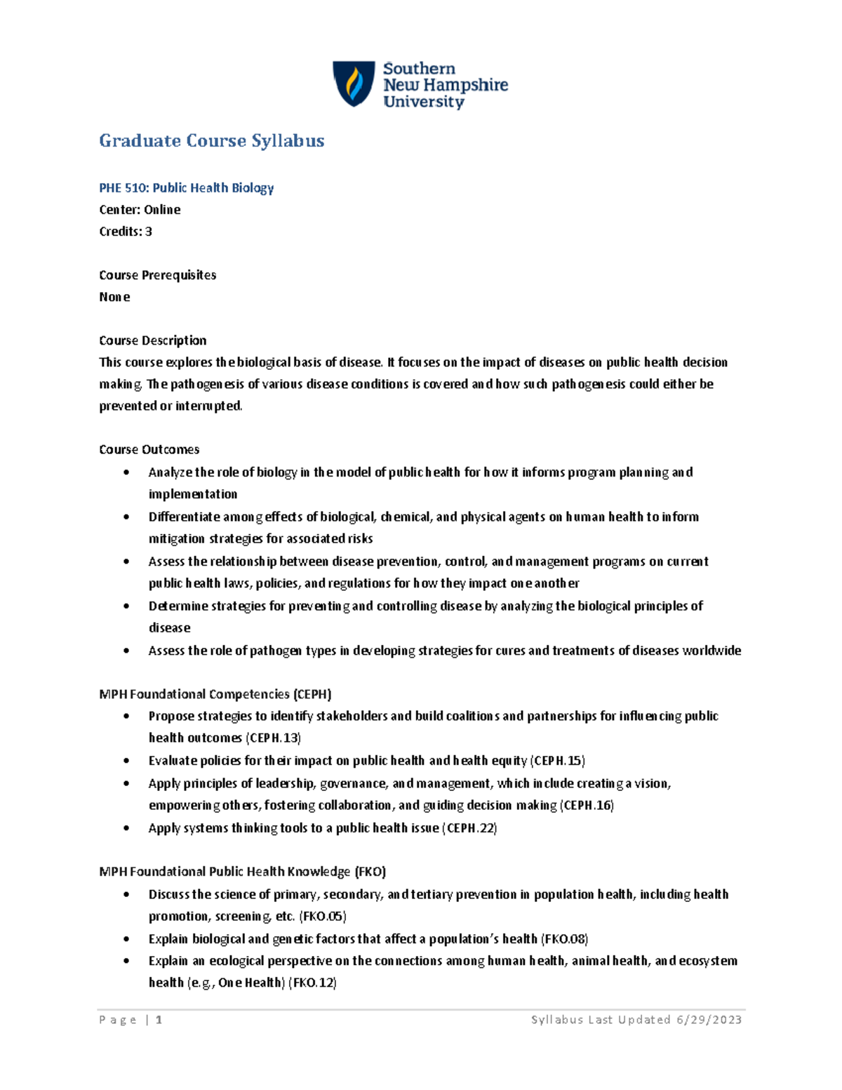 PHE 510 Syllabus - nana - Graduate Course Syllabus PHE 510: Public ...