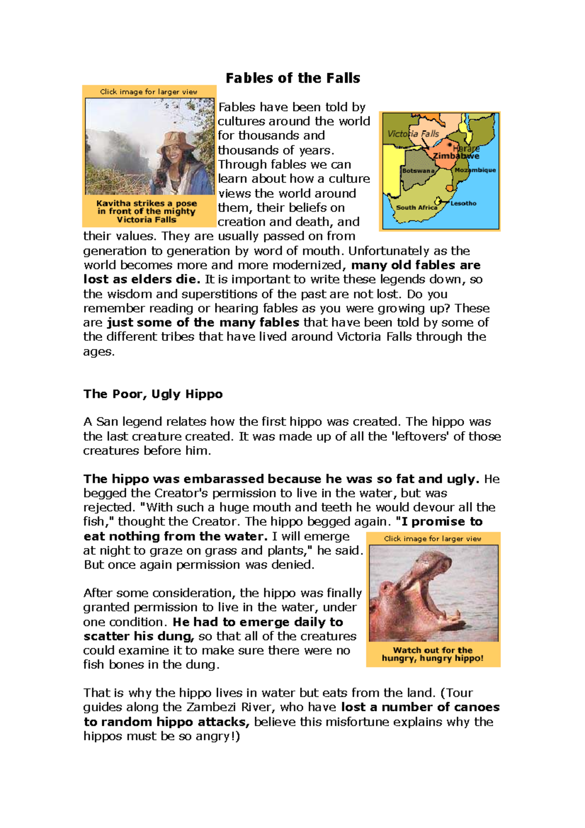 African fables - de Africa - Fables of the Falls Fables have been told ...