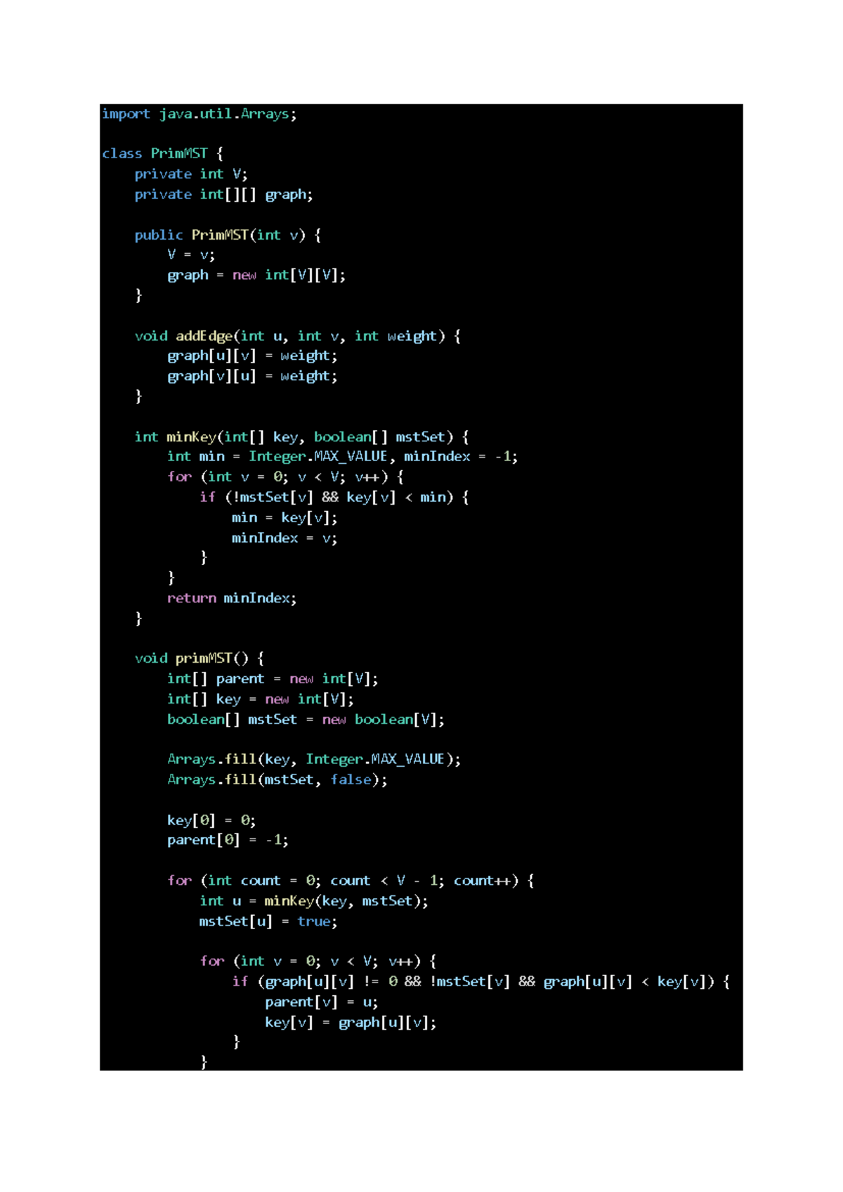 Prims - .... - import java.util; class PrimMST { private int V; private ...