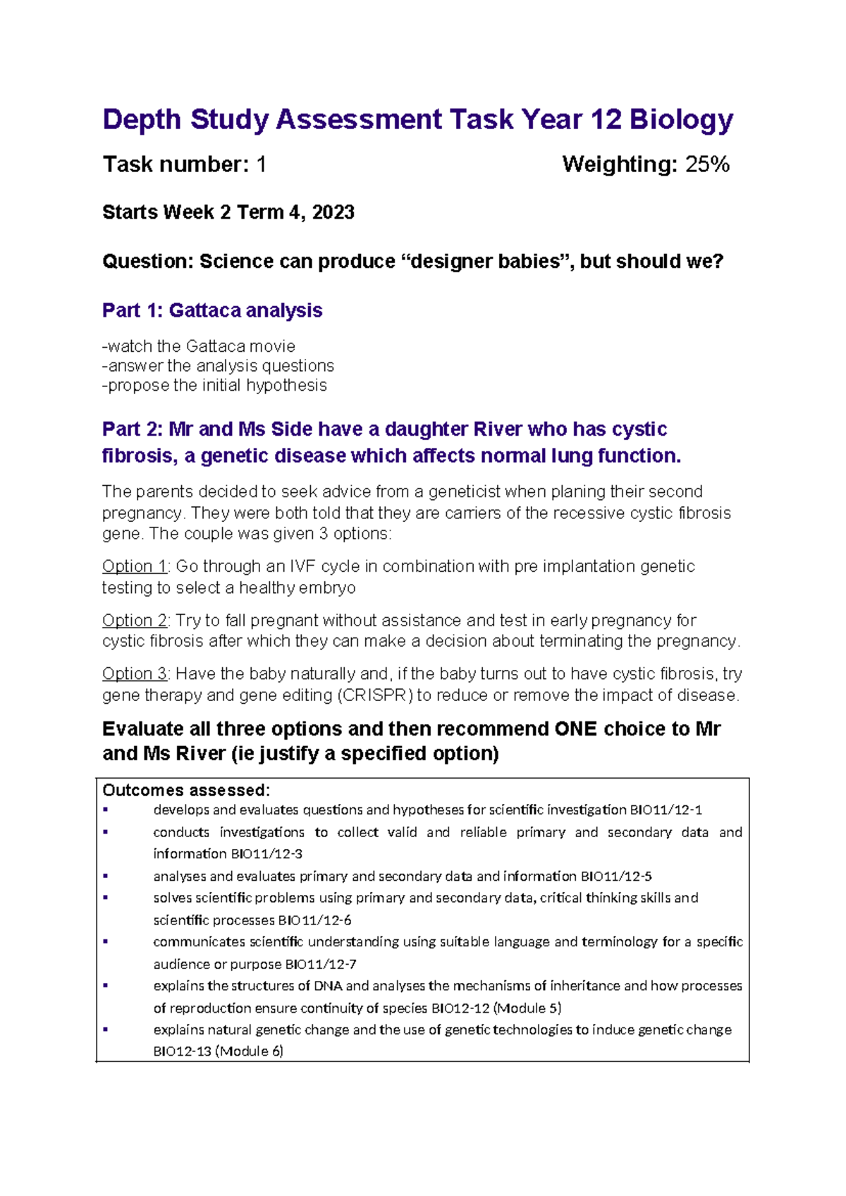 Biology depth study 2023-2024 HSC final - Depth Study Assessment Task ...