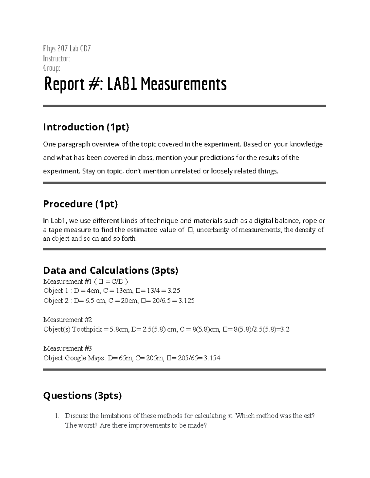 Phys 207 Report - Lab 1 - Phys 207 Lab CD Instructor: Group: Report ...