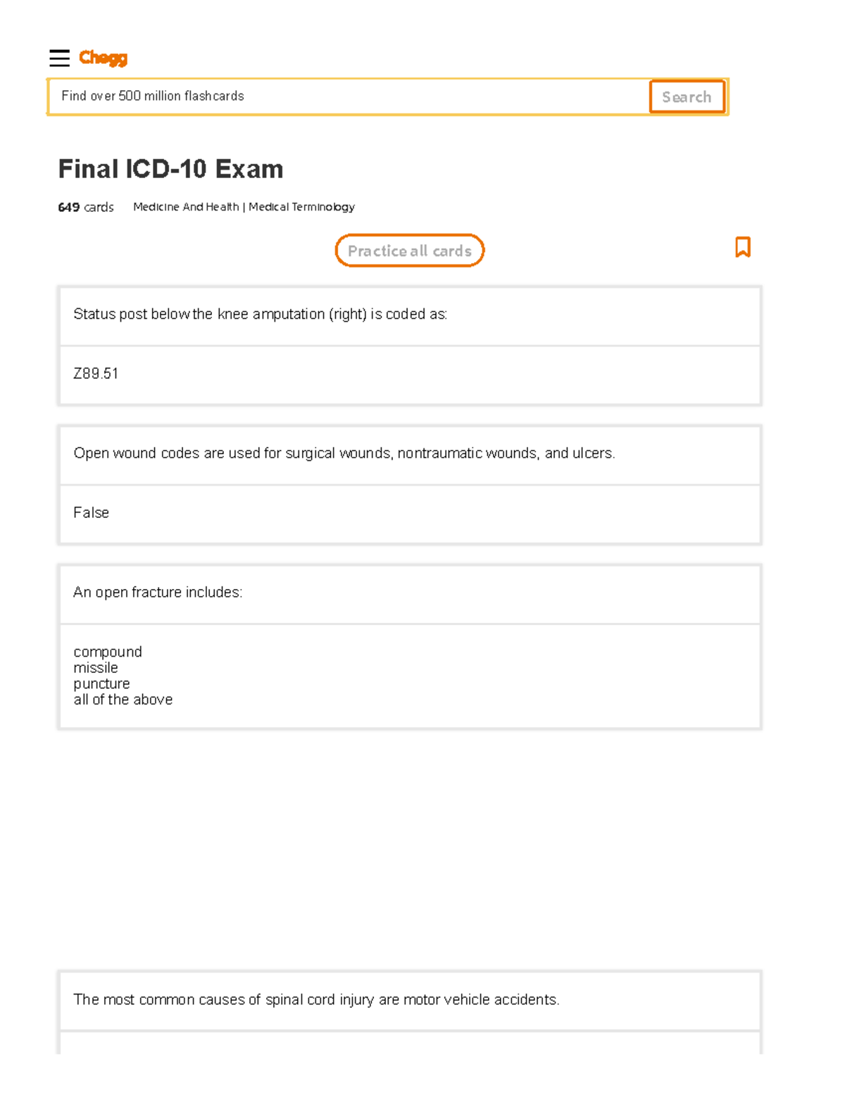 ICD Coding Final Exam Study Guide - 649 cards Medicine And Health ...