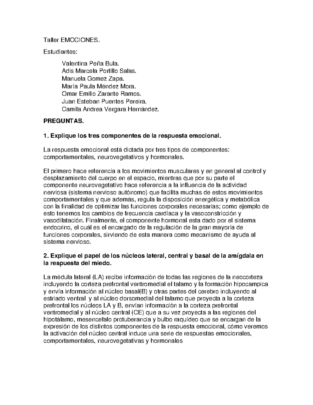 Taller Psicobiología #2 - Taller EMOCIONES. Estudiantes: Valentina Peña ...
