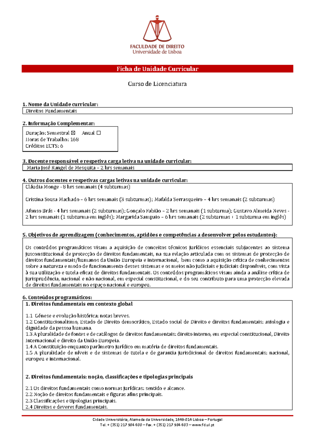 FDUL ficha UC PT-EN-DF-2S - Cidade Universitária, Alameda da ...
