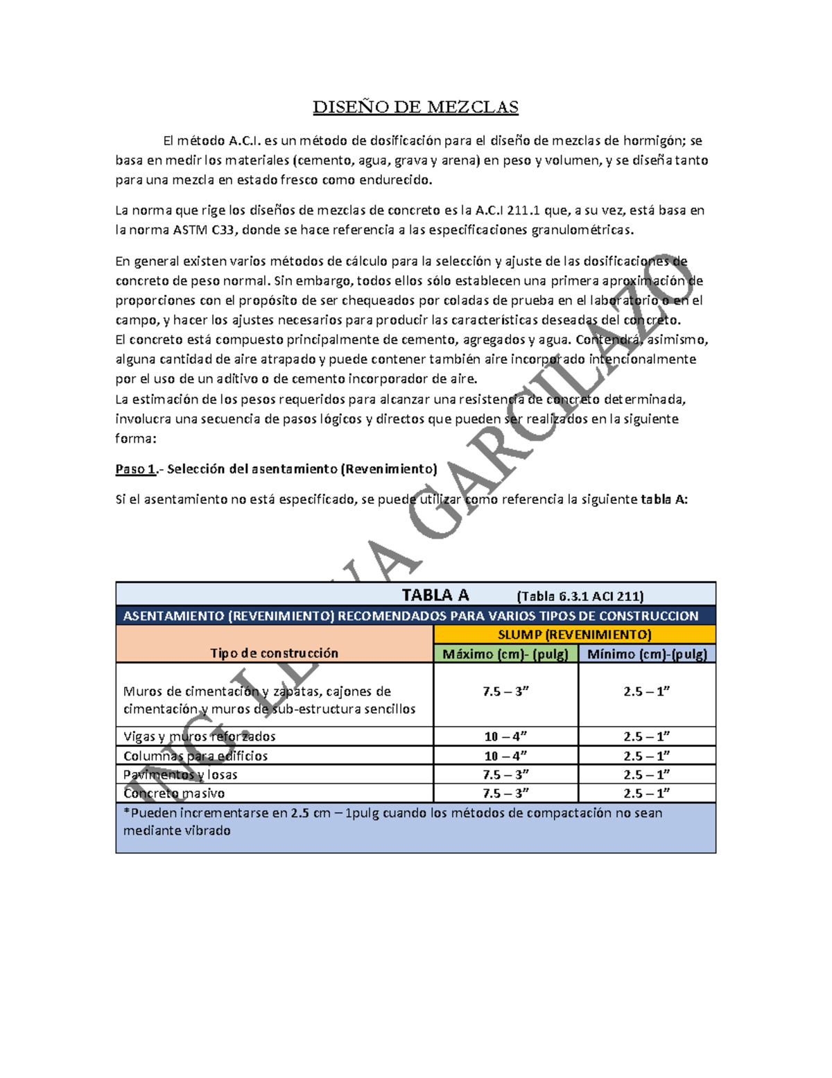 Diseño DE Mezclas - ........... - DISE—O DE MEZCLAS El mÈtodo A. es un mÈtodo de dosificaciÛn ...