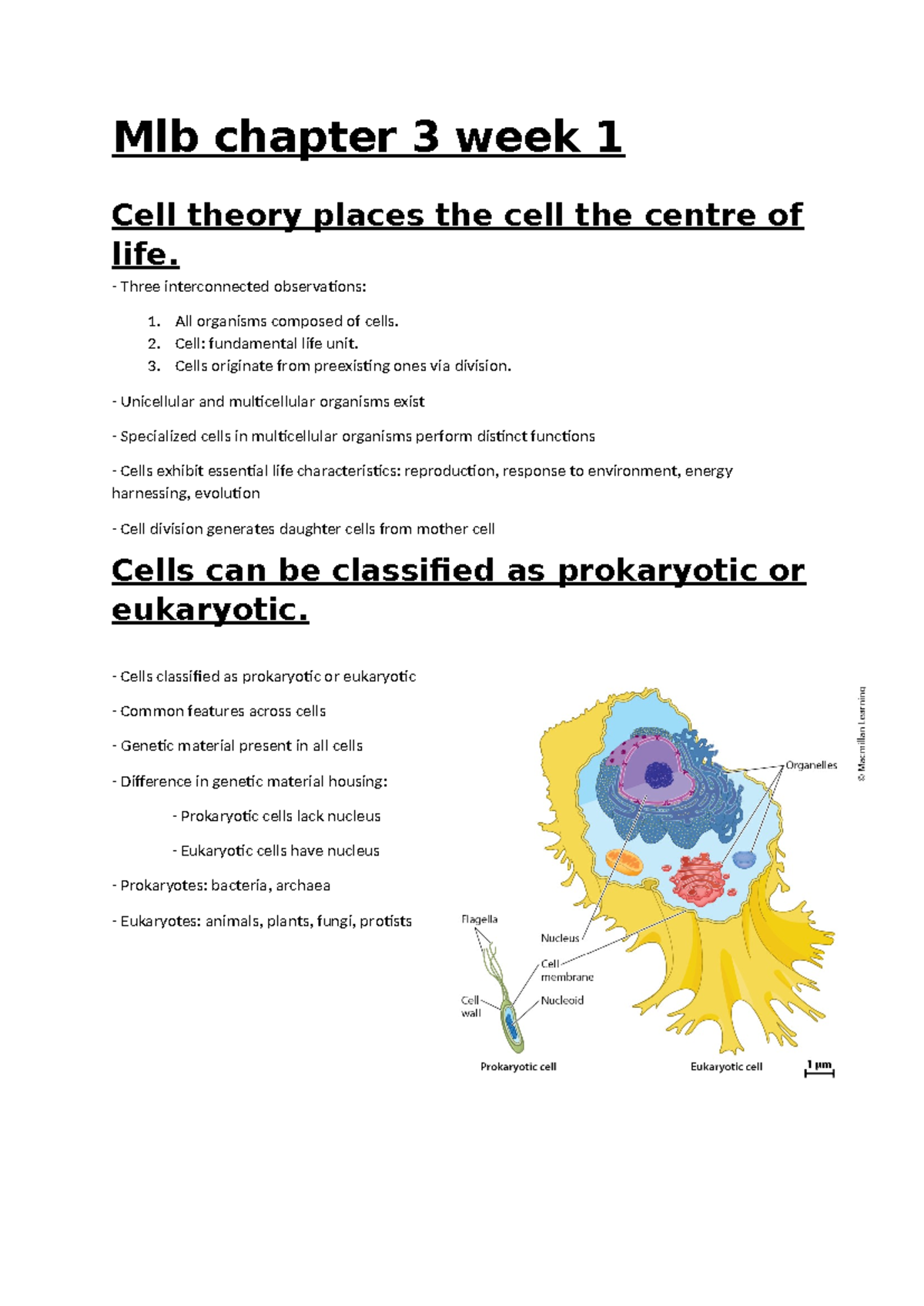 Mlb unit 1 chapter 3 - Mlb chapter 3 week 1 Cell theory places the cell ...
