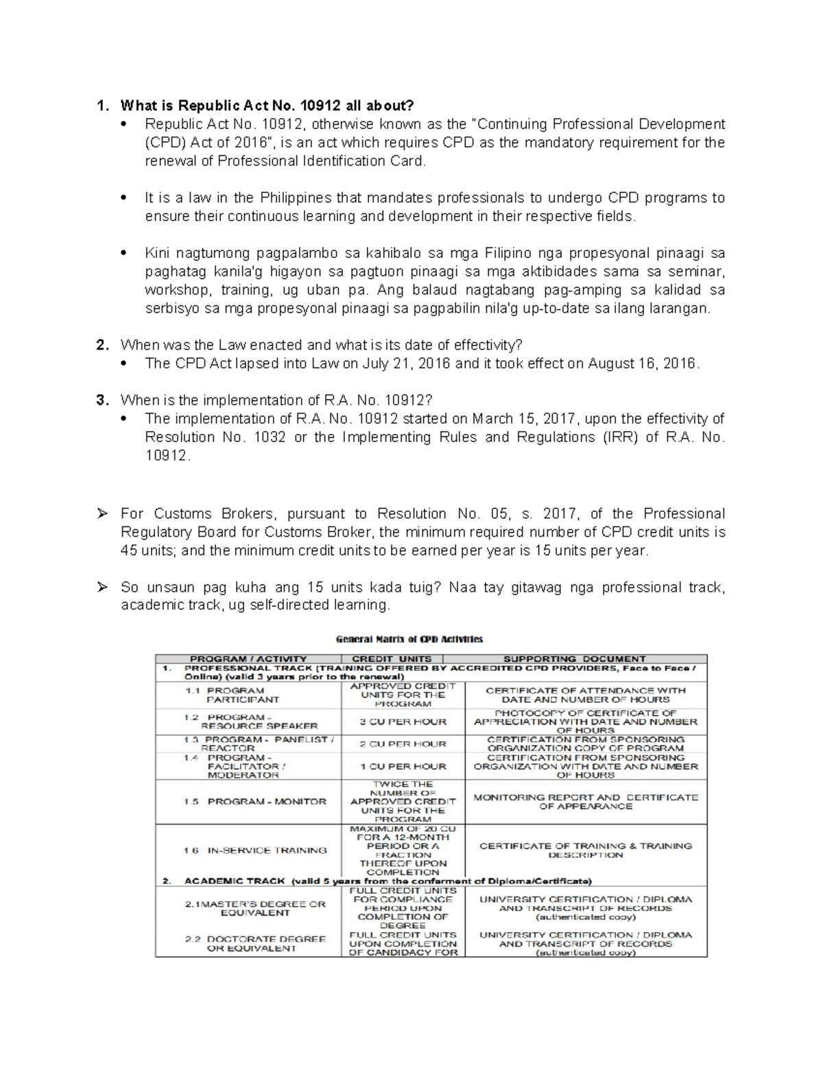 RA 10912 - notes - What is Republic Act No. 10912 all about? Republic ...