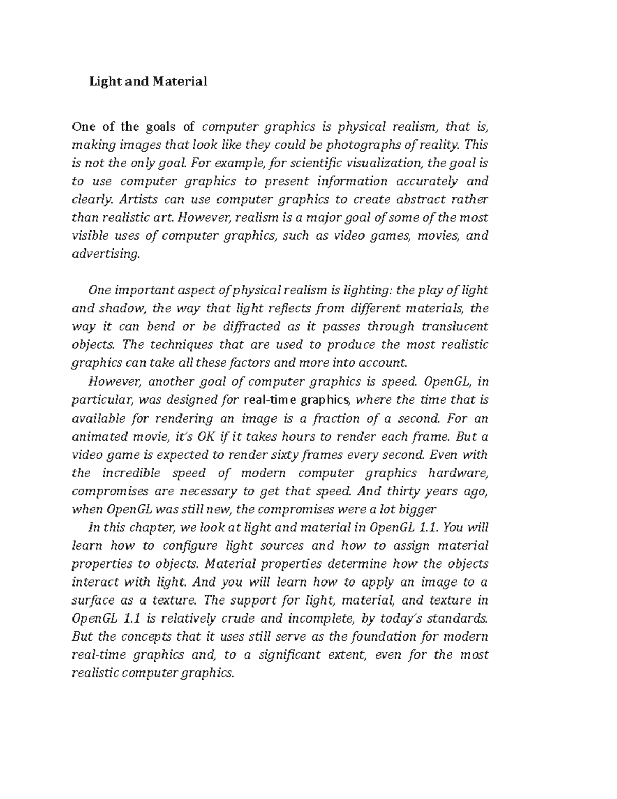 Light and Material - Light and Material One of the goals of computer ...