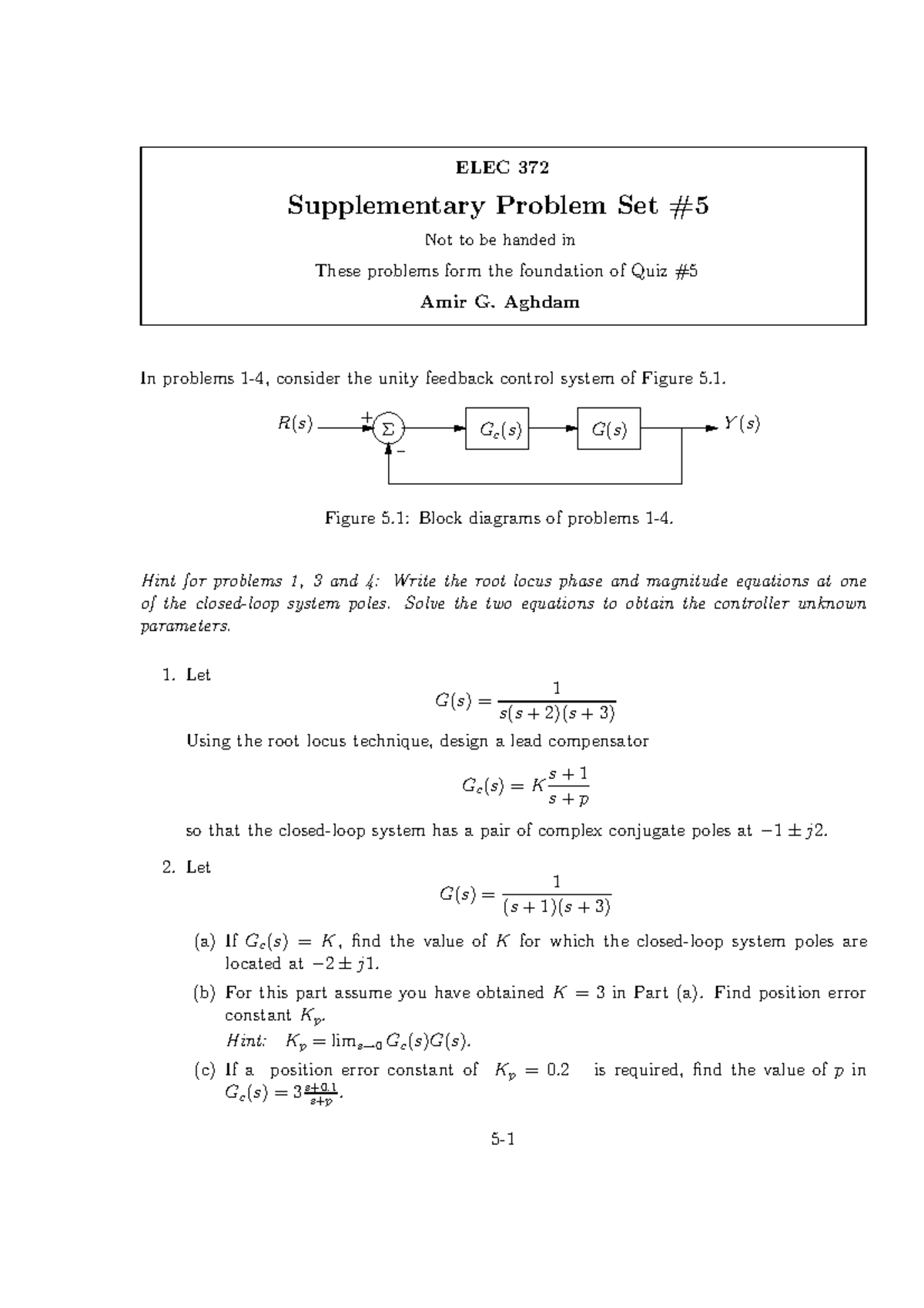 Supplementary Problems 5 - ELEC37 2 Supplementary Problem Set Not to be ...