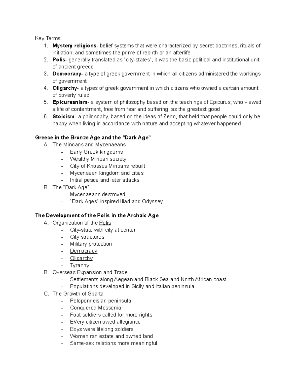 History of Civil-Chapter 5 The Greek Experience - Key Terms: 1. Mystery ...