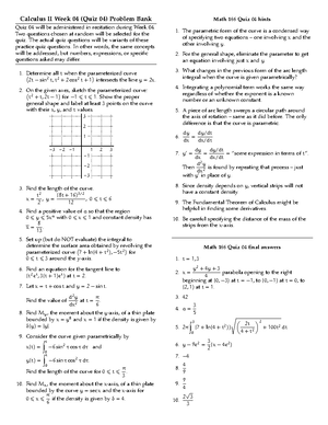 166 practice qz 01 - Calculus II pratice quiz # 1 - Calculus II Week 01 (Quiz 01) Problem Bank ...
