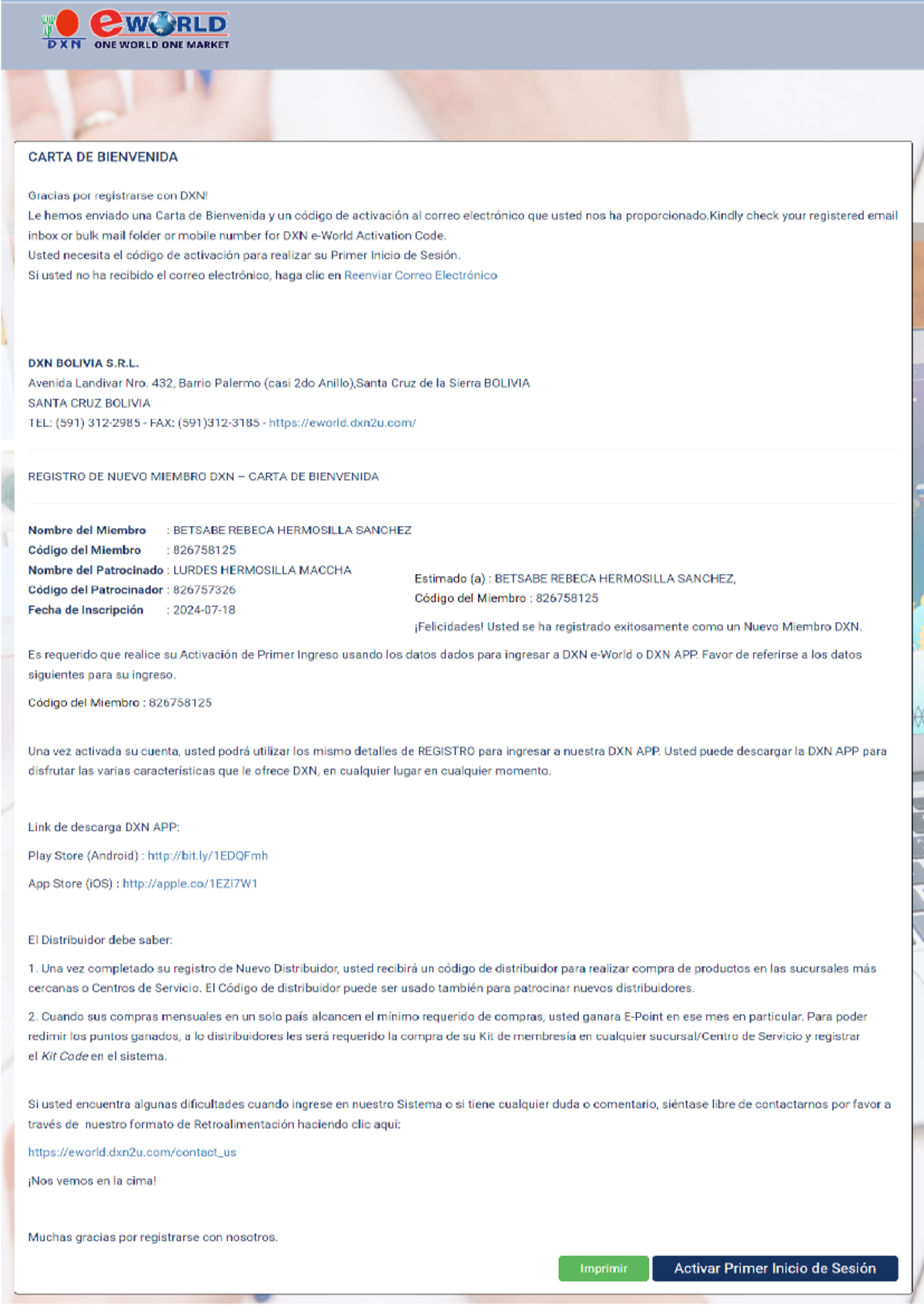 Betsabe Rebeca Hermosilla Sanchez - UW eword DXN ONE WORLD ONE MARKET ...