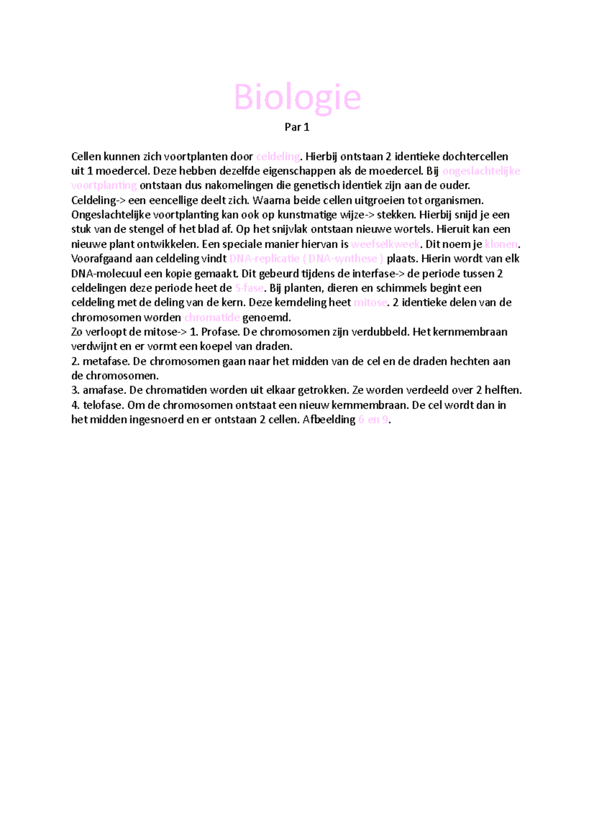 Biologie hs 2 - samenvatting - Biologie Par 1 Cellen kunnen zich ...
