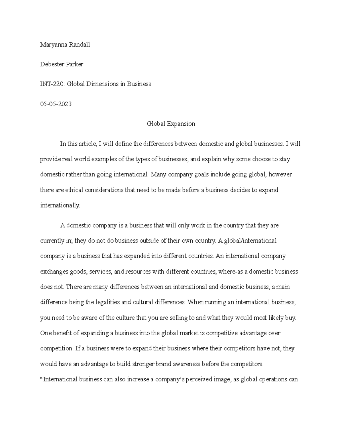 Int-220 Mod 1 Assignment - Maryanna Randall Debester Parker INT-220 ...