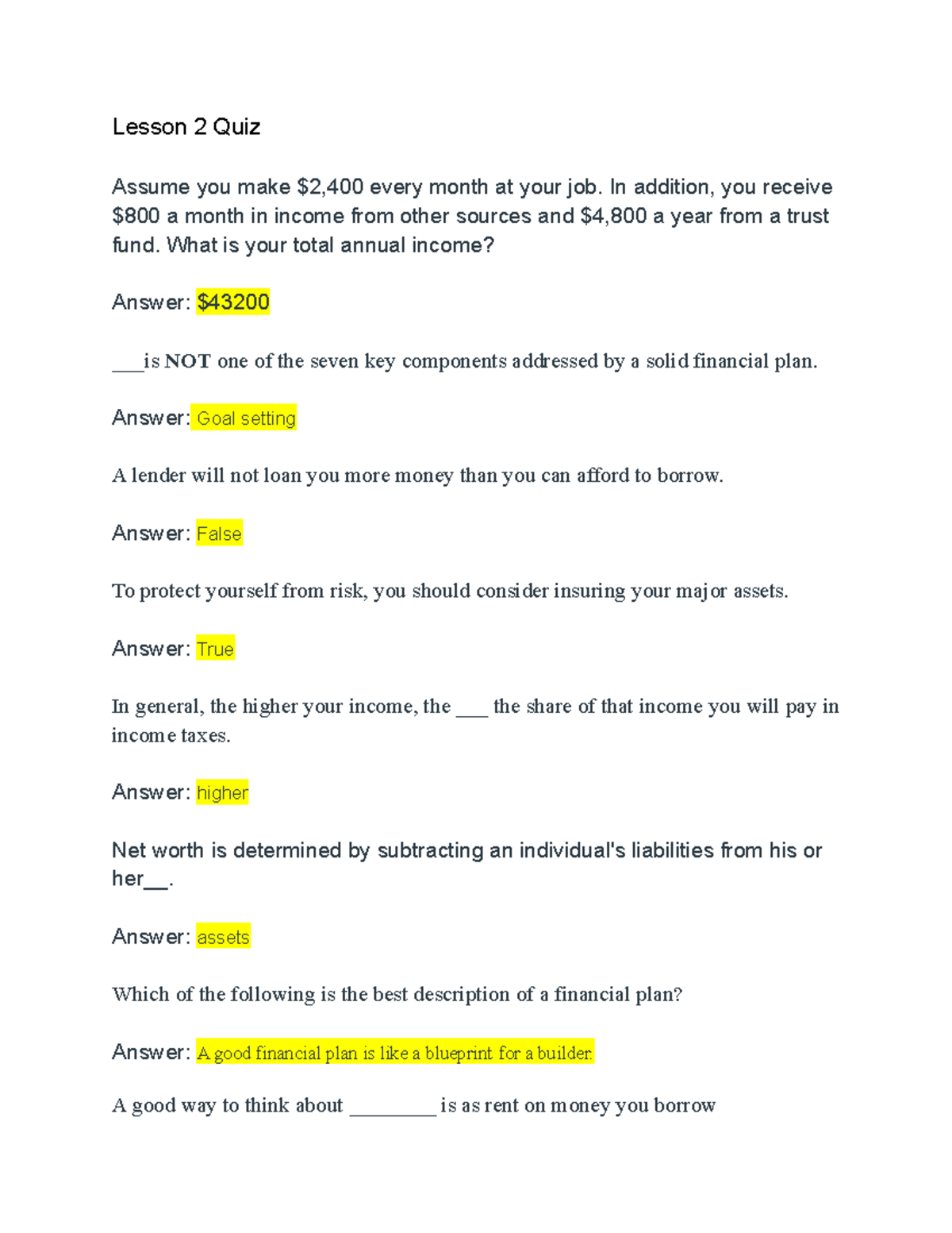 Lesson 2 Quiz - Help you get ready for that test. - Lesson 2 Quiz ...