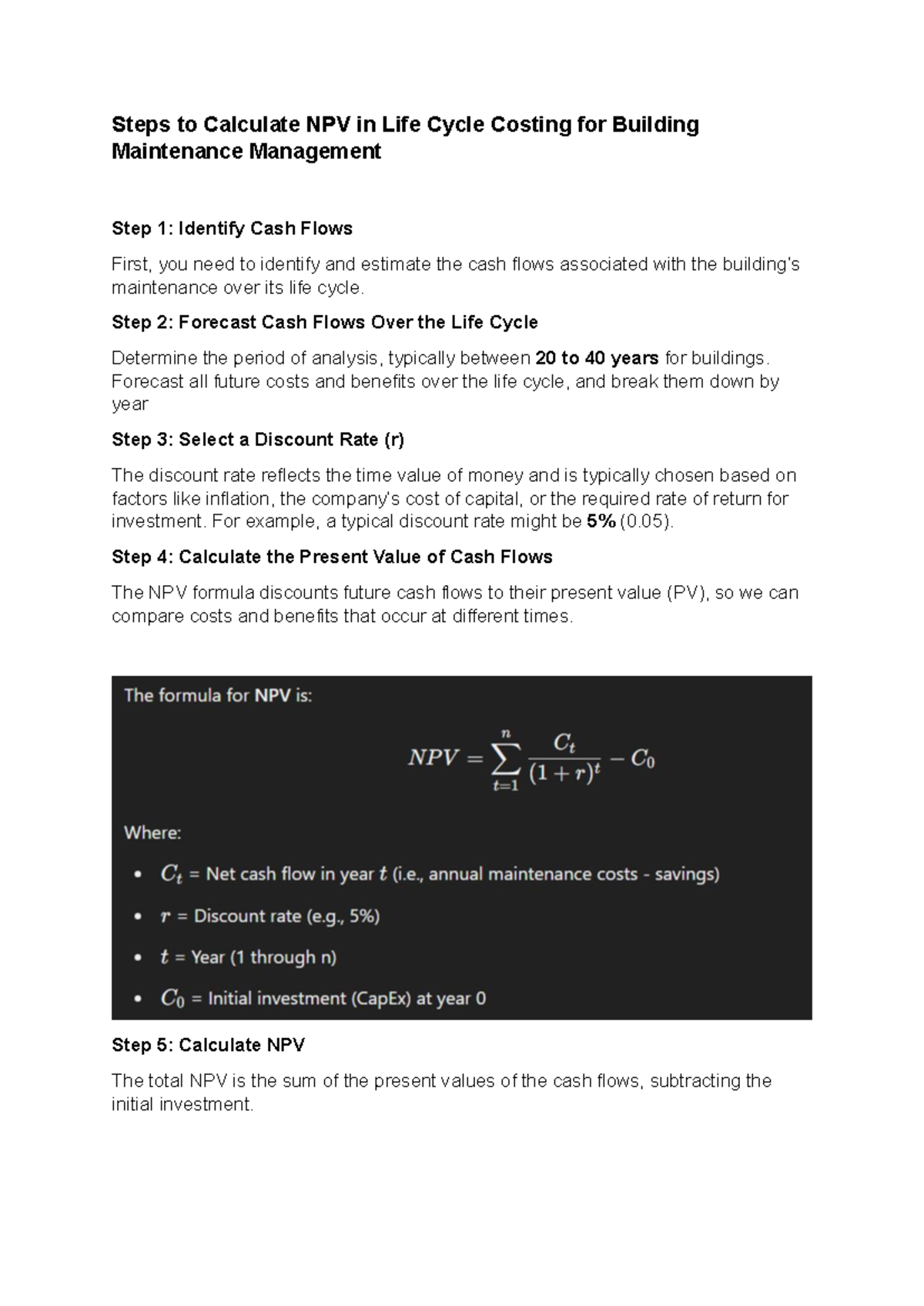 TUTO NPV - Desc - Steps to Calculate NPV in Life Cycle Costing for ...