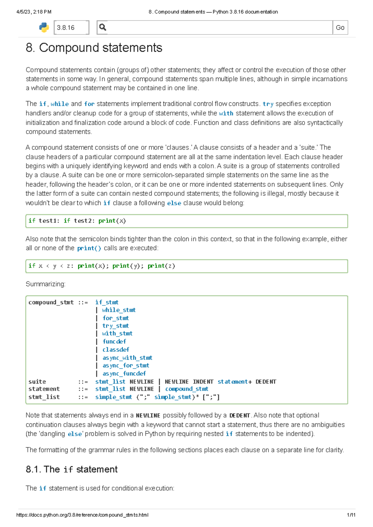 Library - Random - user - 8. Compound statements Compound statements ...