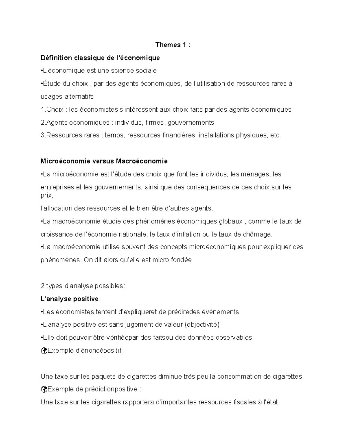 Thème 1: Introduction à la microéconomie - Themes 1 : Définition ...
