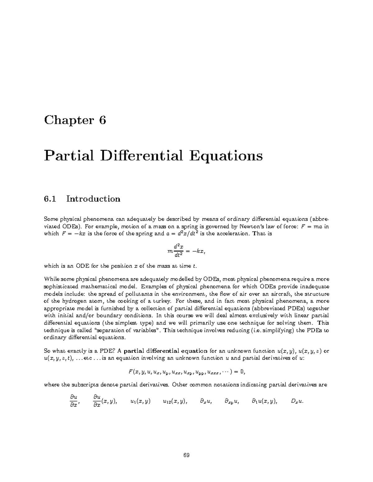 Ch6-p1 - Lecture notes 5 - Chapter 6 Partial Differential Equations 6 ...